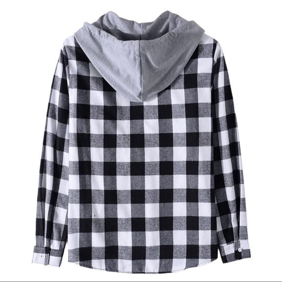 ROMWE | Shirts | Romwe Mens Long Sleeve Hoodie Jacket Plaid Button Down ...